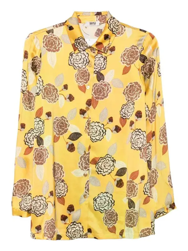 SIYU Floral Print Long Sleeve Shirt - Yellow