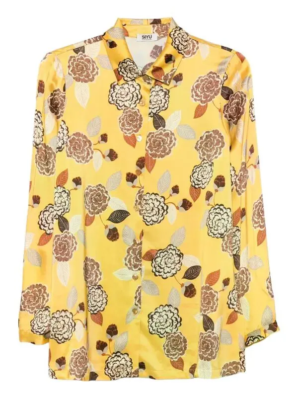 SIYU Floral Print Long Sleeve Shirt - Yellow