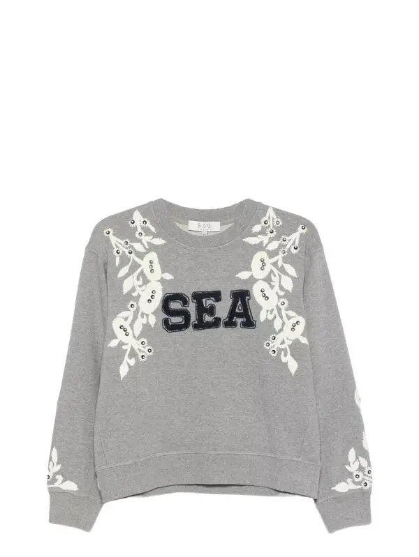 Sea Floral Embroidered Sweatshirt - Grey