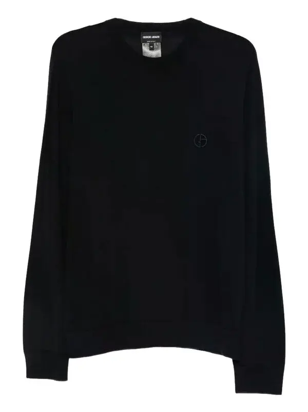 Giorgio Armani Virgin Wool Embroidered Logo Sweater - Blue