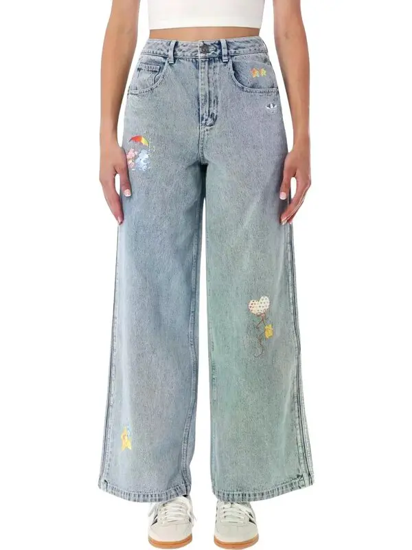 Adidas Embroidered Trefoil-logo Jeans - Blue