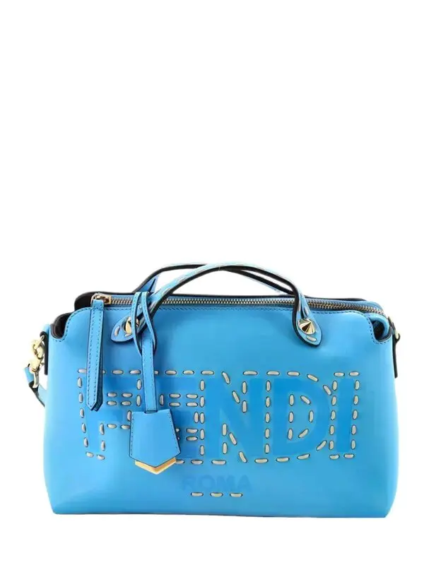 Fendi Logo The Way Stitched Leather Medium Satchel - Blue