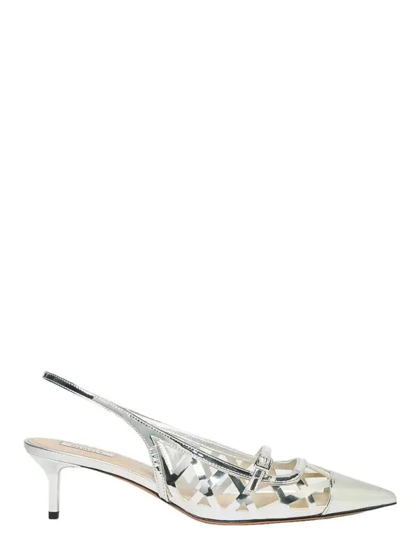 MANILA GRACE Metallic Leather Cut-out Slingback Pumps - Silver