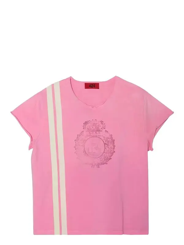 424 Crest-print Side-stripe T-shirt - Pink