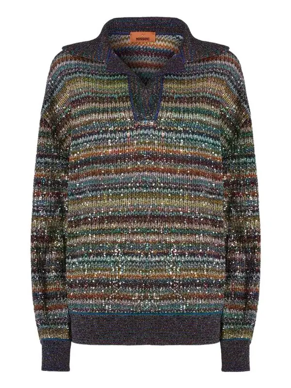Missoni Sequin-embellished Striped Knit Sweater - Blue