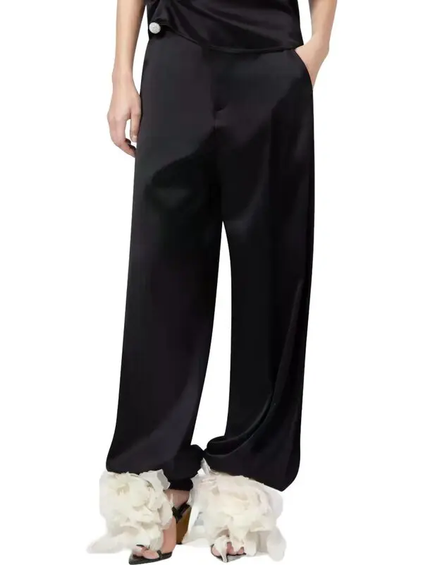 Giuseppe Di Morabito Satin Floral Appliqué Wide Leg Trousers - Black
