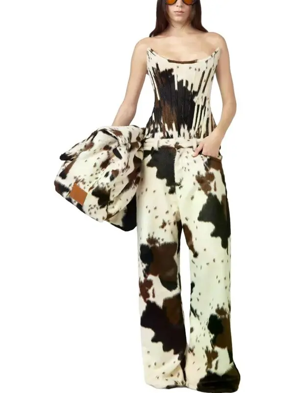 Giuseppe Di Morabito Cow-print Faux-fur Corset Top - Neutrals