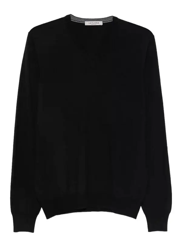 FILERIA V-neck Long Sleeve Sweater - Black