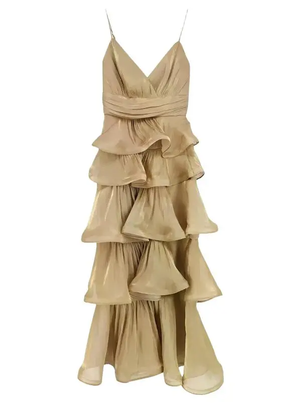 ACTUALEE Ruffled Tiered Maxi Dress - Neutrals