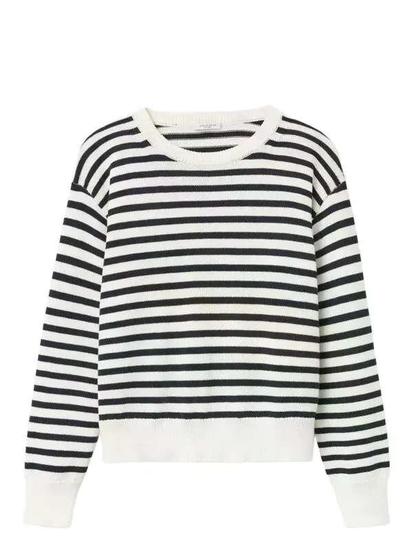 Lafayette 148 New York Striped Crew-neck Sweater - White