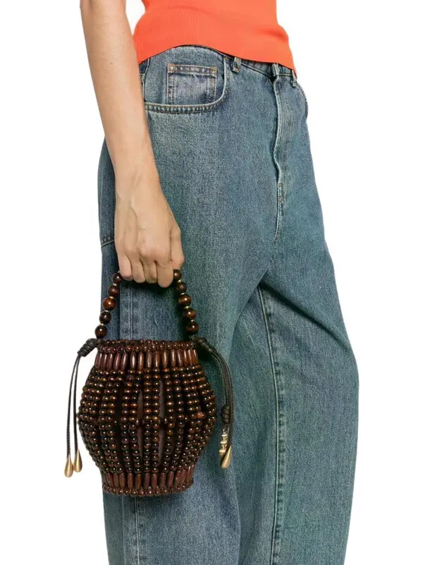 Cult Gaia Lanterna Beaded Top-bucket Bag - Brown