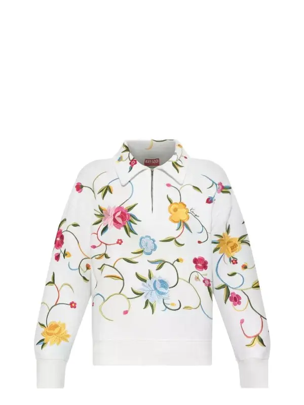 Kenzo Floral Embroidered Quarter-zip Sweatshirt - White