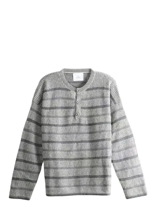 THE ELDER STATESMAN Striped Button-neck Sweater - Grey
