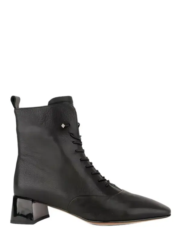 LINDA BAUMANN Lace-up Leather Ankle Boots - Black