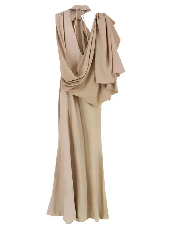 ACTUALEE Draped Satin-band Maxi Dress - Neutrals