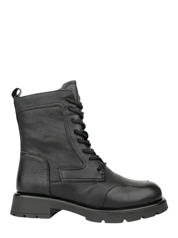 LINDA BAUMANN Lace-up Leather Ankle Boots - Black