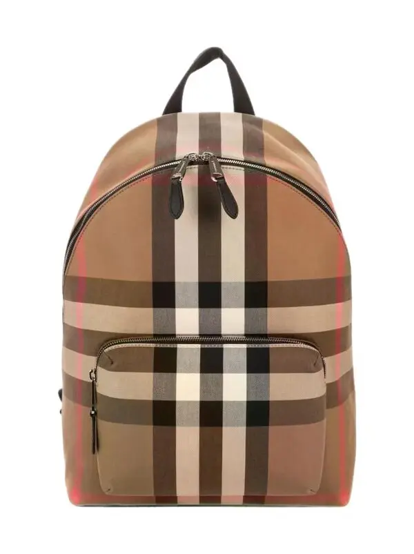 Burberry Check Print Leather Trim Backpack - Brown