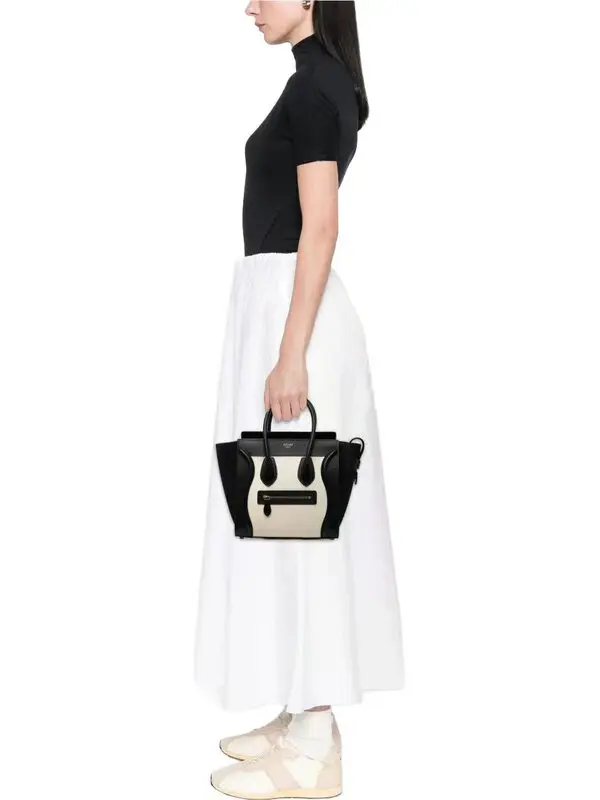 Celine 2015 Micro Bicolor Nubuck And Drummed Calfskin Luggage Tote Bag - White