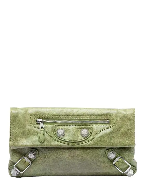 Balenciaga Lambskin Leather Clutch - Green