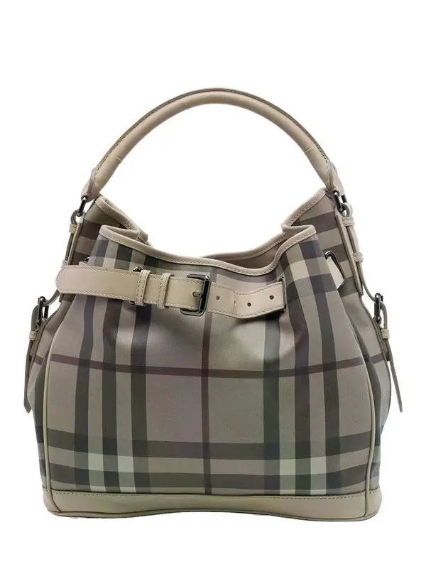 Burberry 2000-2017 Medium Smoke Check Coated Canvas Walden Belted Hobo Handbag - Grey