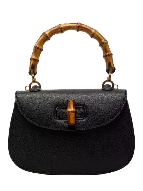 Gucci 20th Century Small Grained Calfskin Bamboo Night Satchel - Black