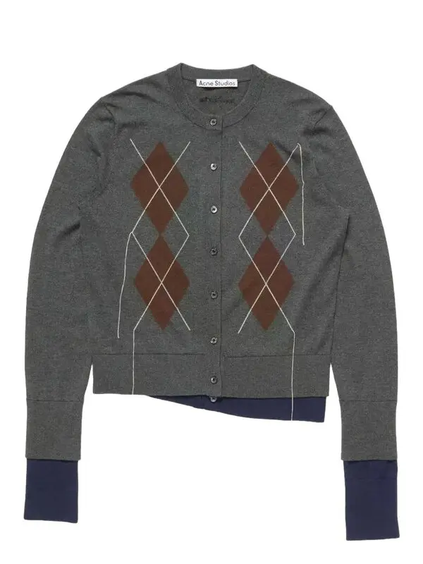 Acne Studios Layered Argyle Intarsia Cardigan - Grey