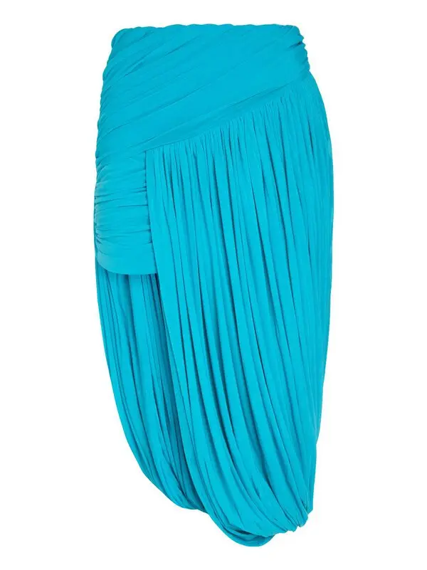 Ronny Kobo Wes Asymmetric Ruched Tissue Jersey Midi Skirt - Turquoise