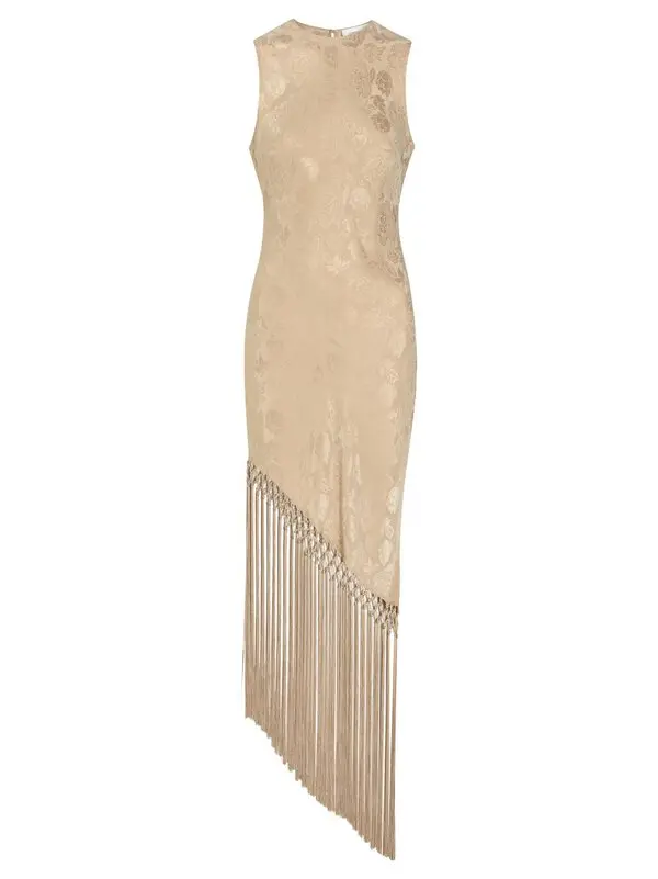 Ronny Kobo Alexina Asymmetric Tassel Silk-blend Midi Dress - Beige