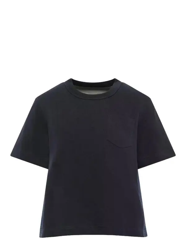 Sacai Denim-panelled Cotton T-shirt - Blue