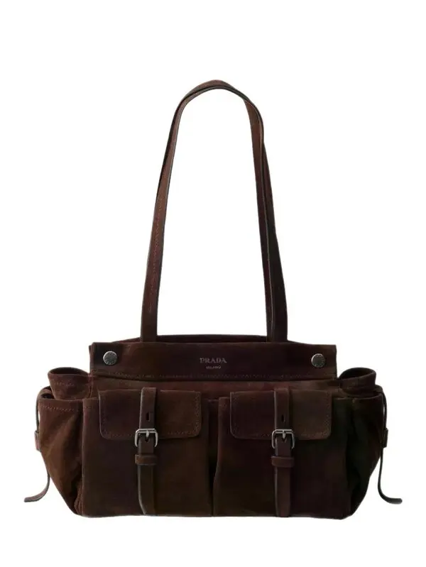 Prada Medium Suede Tote Bag - Brown