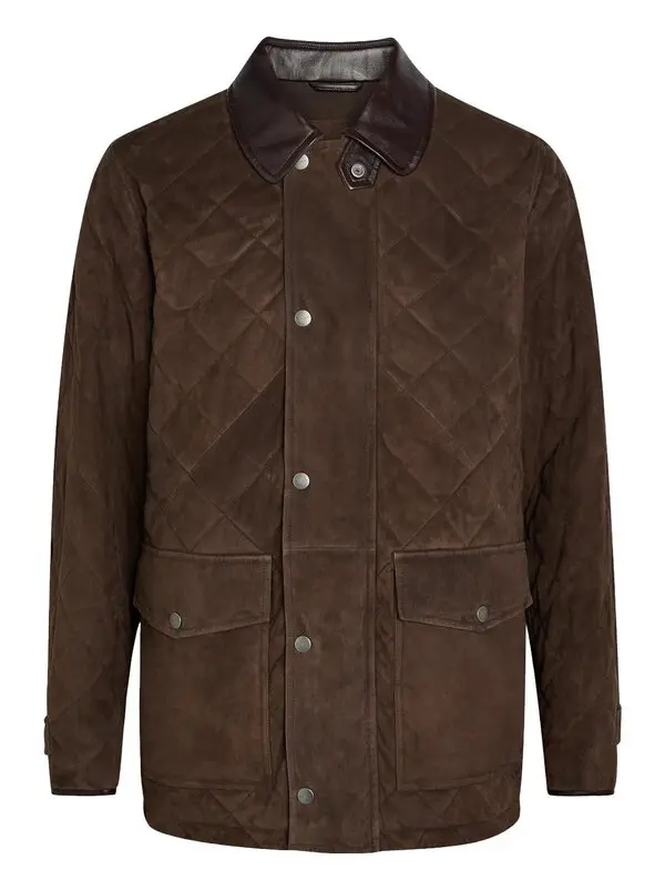 Gant Quilted Suede Jacket With Leather Accents - Brown