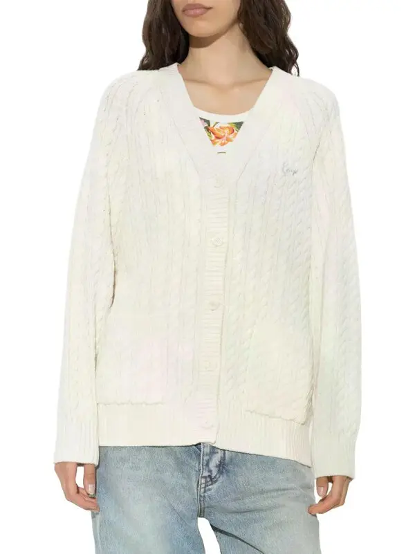 Kenzo Cable-knit Embroidered-logo Cardigan - White
