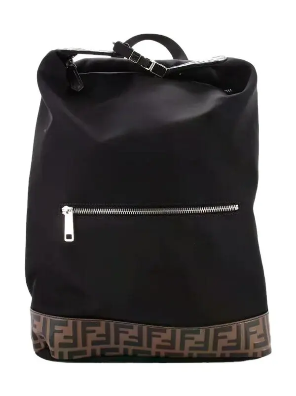 Fendi Santander Nylon With Zucca Embossed Leather Backpack - Black
