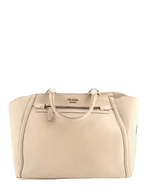 Prada Front Pocket Tote City Calfskin Large Satchel - Neutrals
