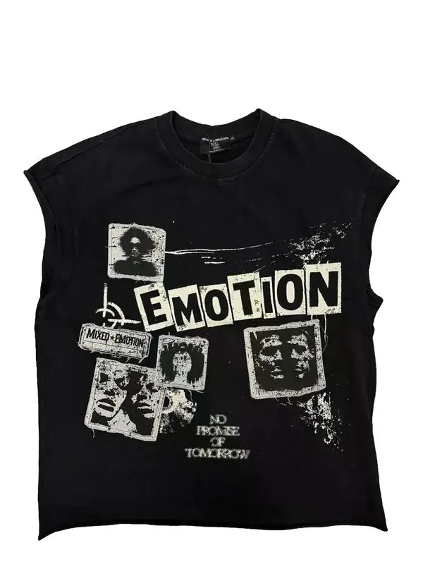 Mixed Emotion Newspaper Graphic-print Sleeveless T-shirt - Black