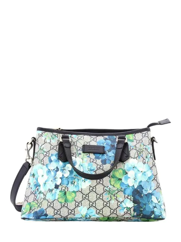 Gucci Blooms Print Gg Coated Canvas Convertible Tote Bag - Blue