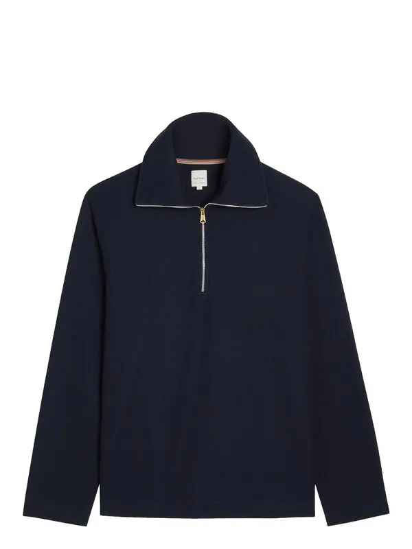 Paul Smith Half-zip Waffle Wool-blend Jumper - Navy