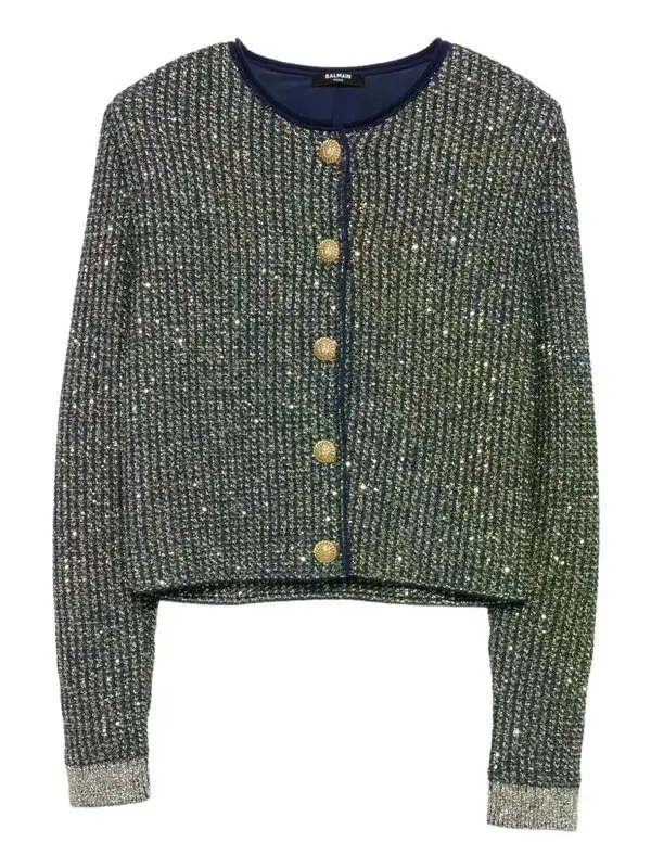 Balmain Glittered Tweed Cardigan - Blue