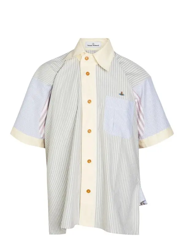 VIVIENNE WESTWOOD Logo-embroidered Asymmetric Striped Cotton Shirt - Stripe
