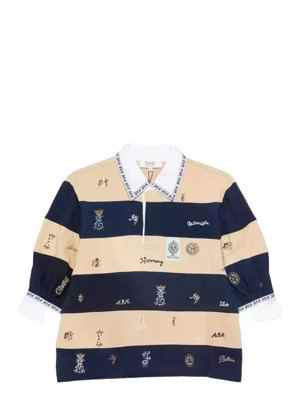 Sea Juliet Embroidered Striped Polo Shirt - Neutrals