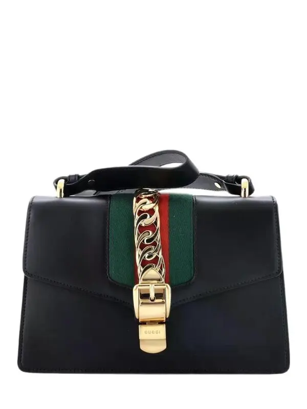 Gucci Sylvie Leather Small Shoulder Bag With Chain Detail - Black