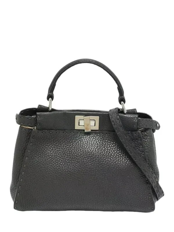 Fendi Selleria Mini Peekaboo Shoulder Bag - Black