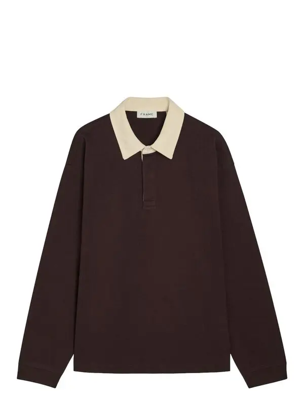 FRAME Contrasting Collar Cotton Polo Rugby Jumper - Brown