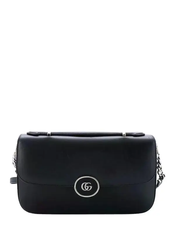 Gucci Petite Gg Flap Leather Shoulder Bag - Black