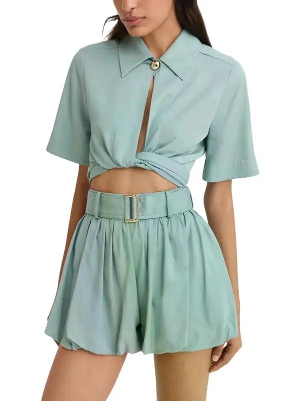 Matthew Bruch Cropped Shirt With Twist Detail - Blue