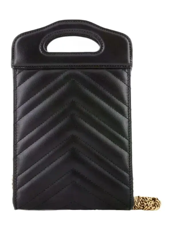 Gucci Gg Marmont Top Handle Convertible Chain Tote Matelasse Leather Mini Crossbody Bag - Black