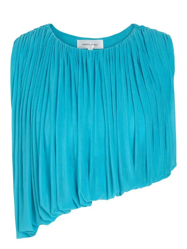 Ronny Kobo Chelly Gathered Asymmetric Tissue Jersey Cropped Top - Turquoise