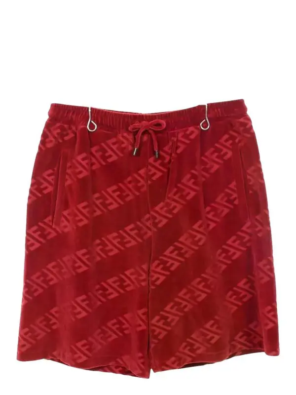 Fendi Zucca Logo Cotton Shorts - Red