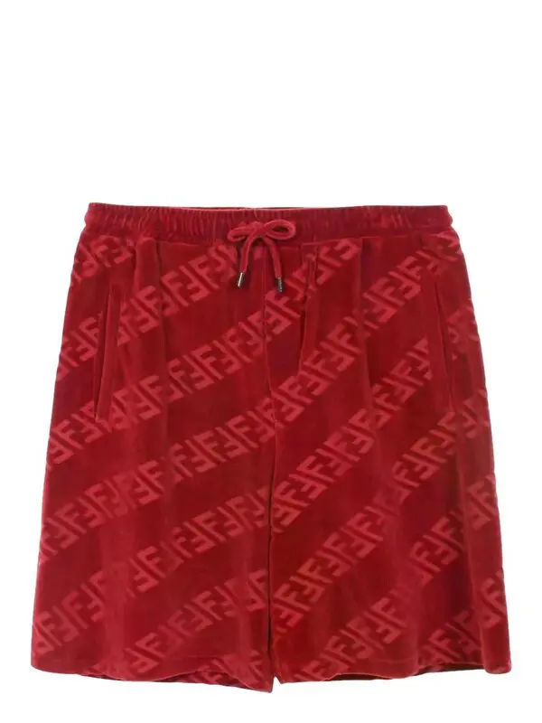 Fendi Zucca Logo Cotton Shorts - Red