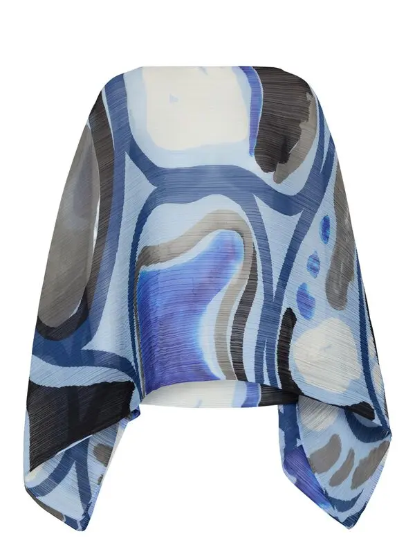 Issey Miyake Printed Pleated Woven Stole - Light Blue